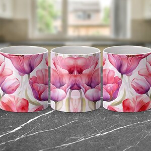 Floral Mug, Pink Tulip Reflection Design, Elegant Coffee Cup, Gift for ...