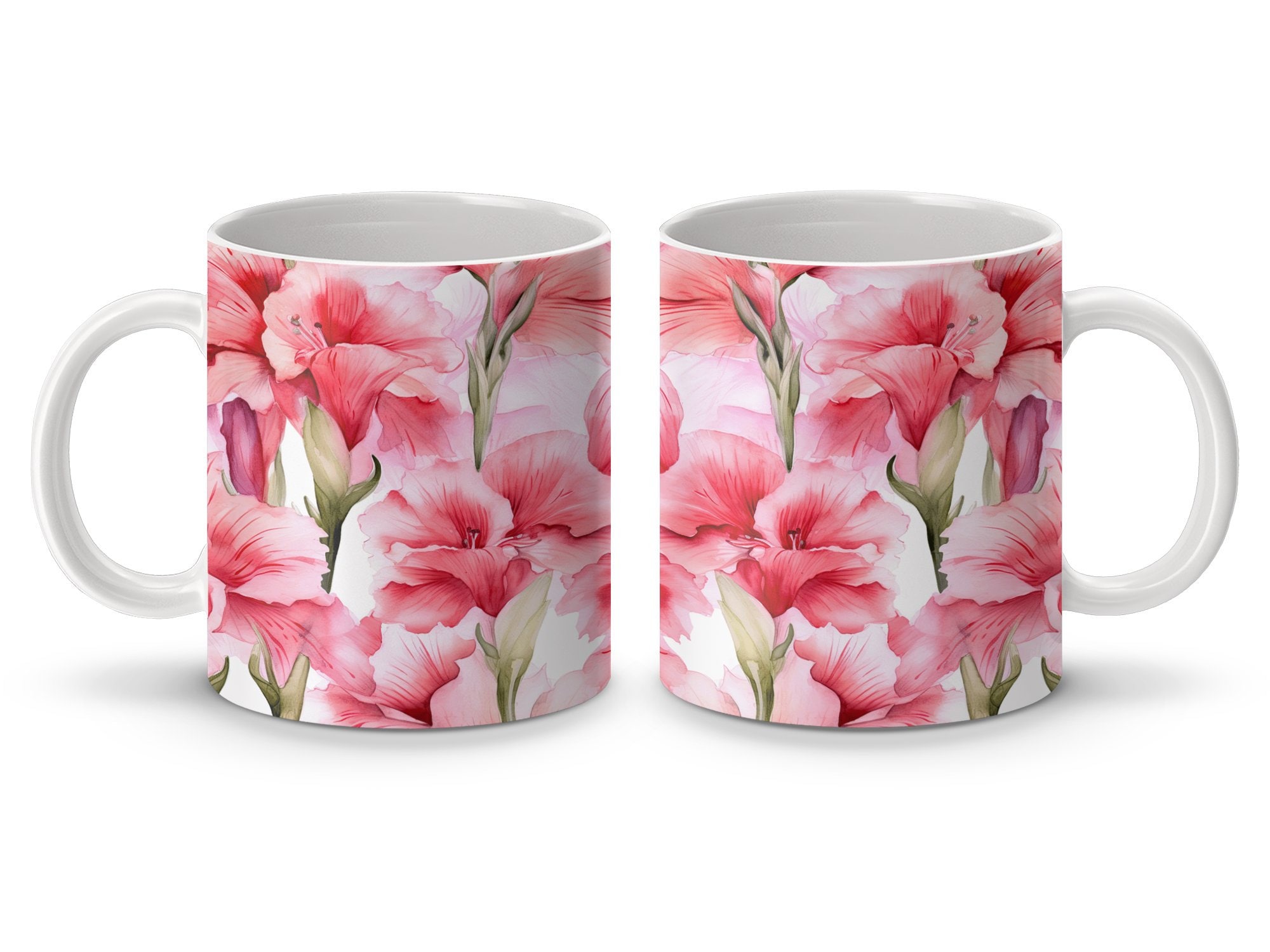 Floral Mug, Elegant Pink Watercolor Gladiolus, Botanical Coffee Cup ...