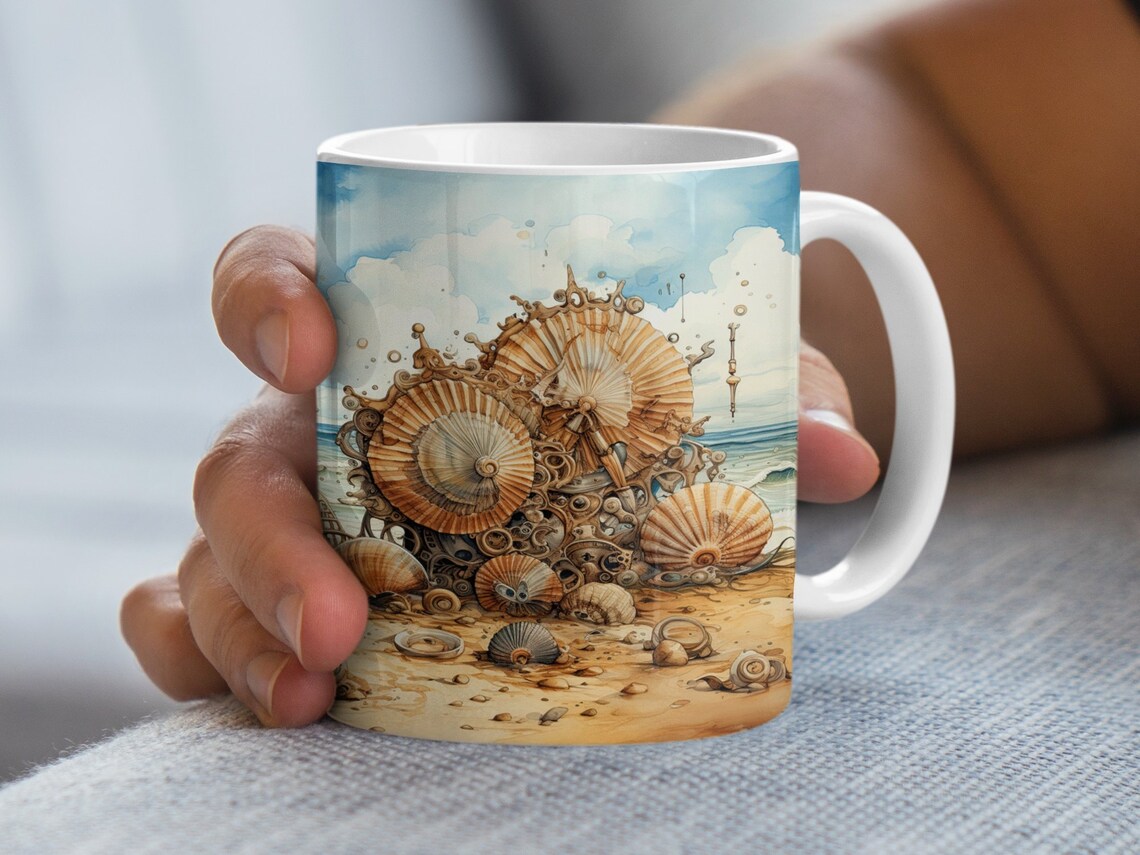 Steampunk Beach Scene Mug, Vintage Maritime Decor Mug, Nautical Themed ...