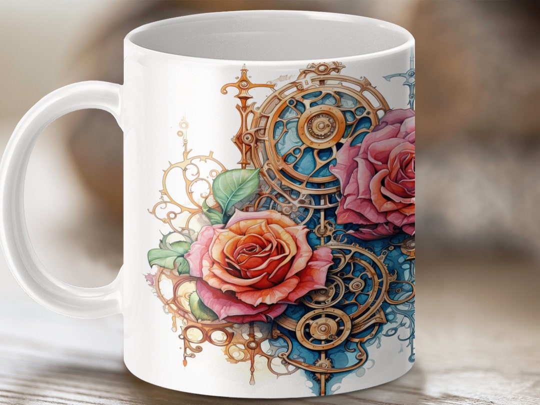 Steampunk Roses Mug, Vintage Gear Mug Design, Victorian Era Style Mug ...