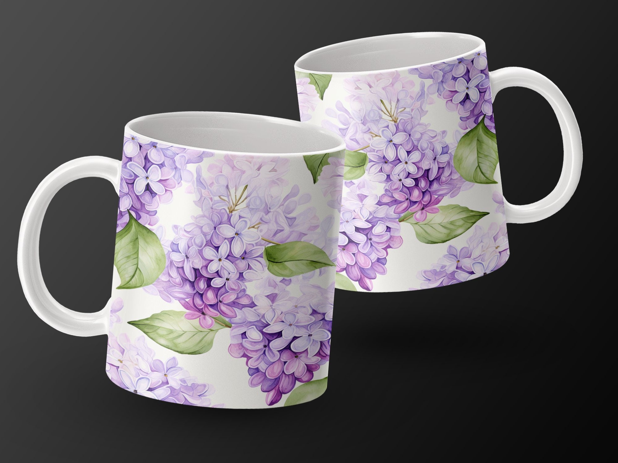 Floral Lilac Mug, Spring Blooms Coffee Cup, Purple Flower Tea Mug ...