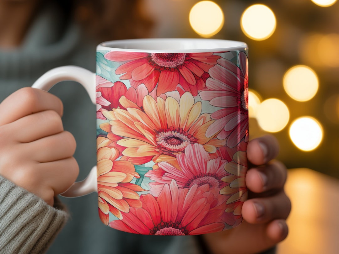 Vibrant Gerbera Daisy Floral Mug, Colorful Coffee Cup, Spring Flower ...