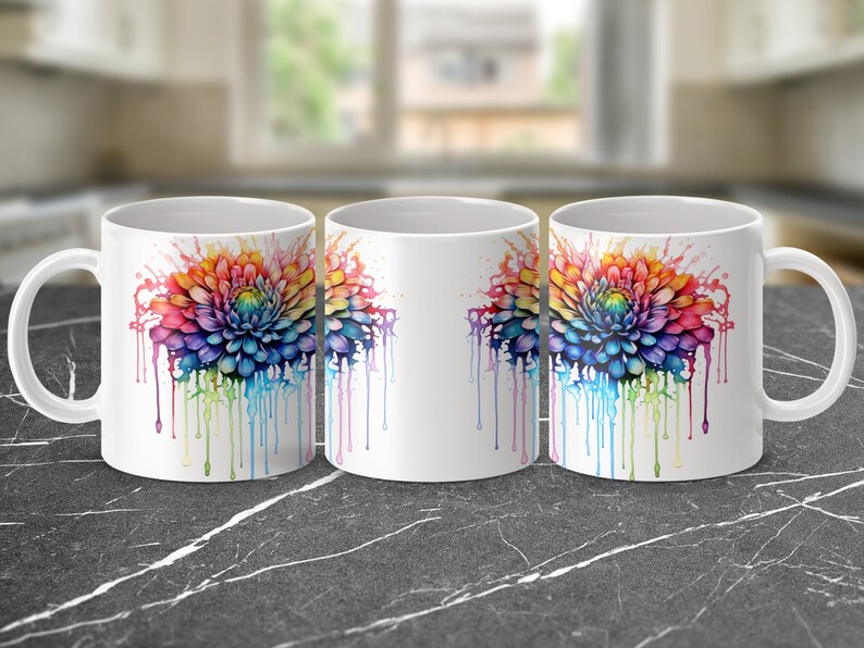 Colorful Floral Art Mug, Dripping Flower Design, Unique Artistic Coffee ...