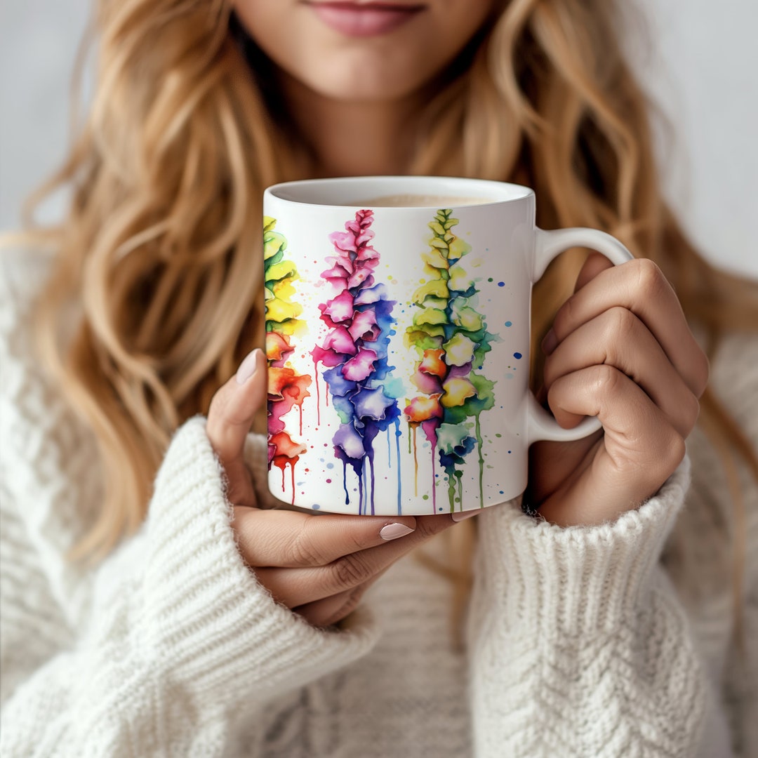 Colorful Rainbow Watercolor Flowers Floral Art Mug, Vibrant Flower ...