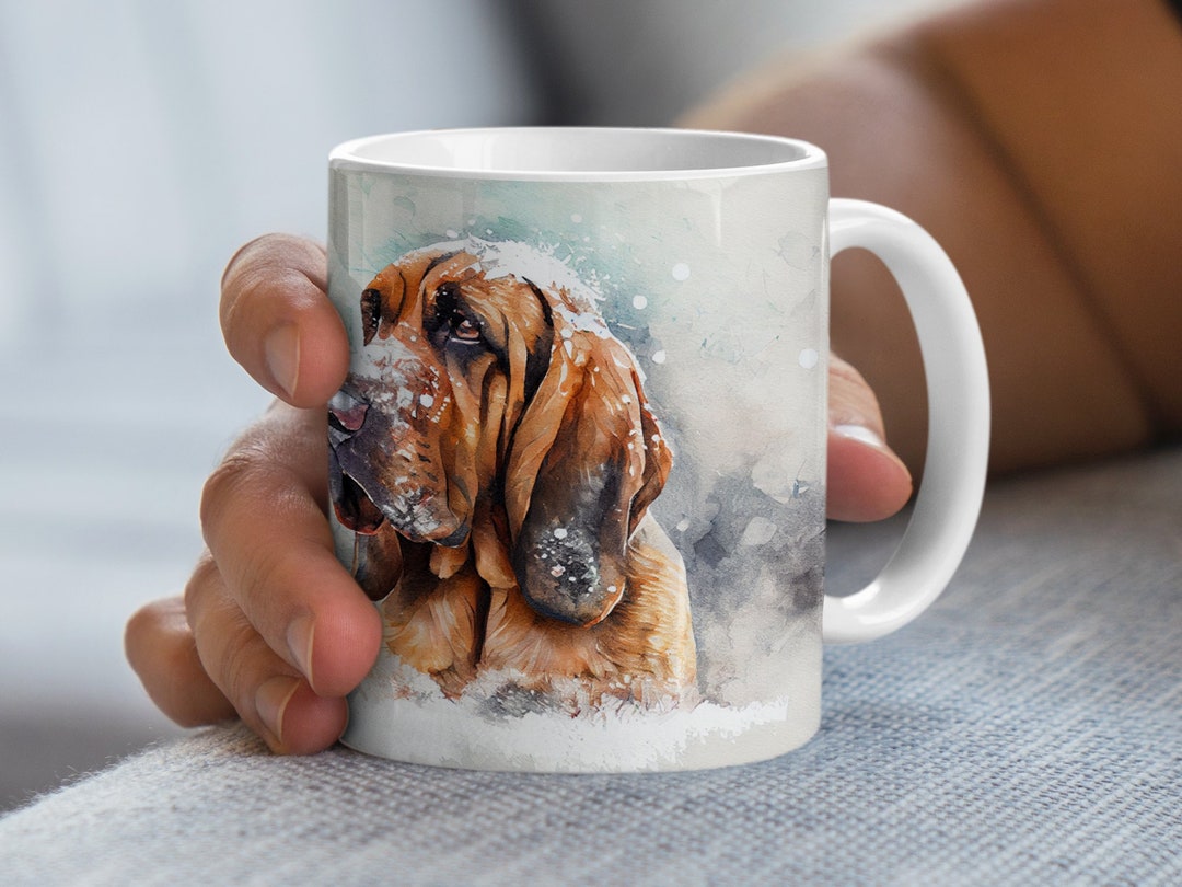 Winter Dog Mug, Snowy Bloodhound Coffee Cup, Unique Watercolor Pet Art ...