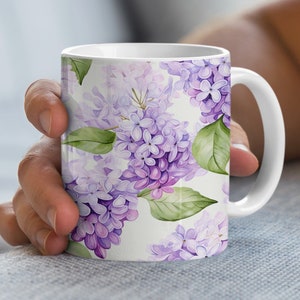 Floral Lilac Mug, Spring Blooms Coffee Cup, Purple Flower Tea Mug ...