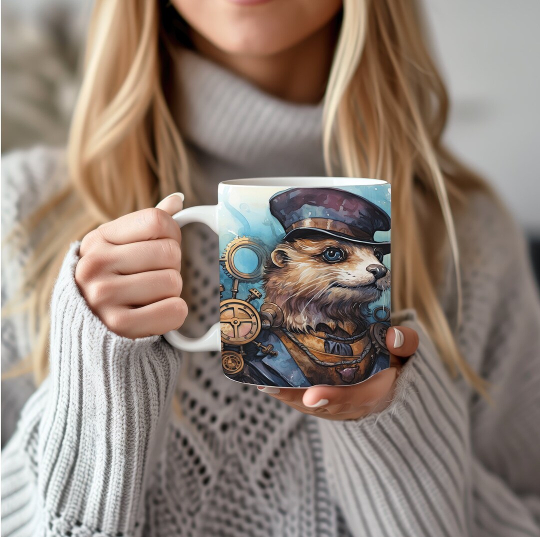 Steampunk Otter Captain Mug Unique Illustrated Otter With Hat and ...