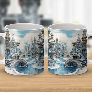 Enchanting Snowy Fantasy Castle Mug, Winter Wonderland Architecture ...
