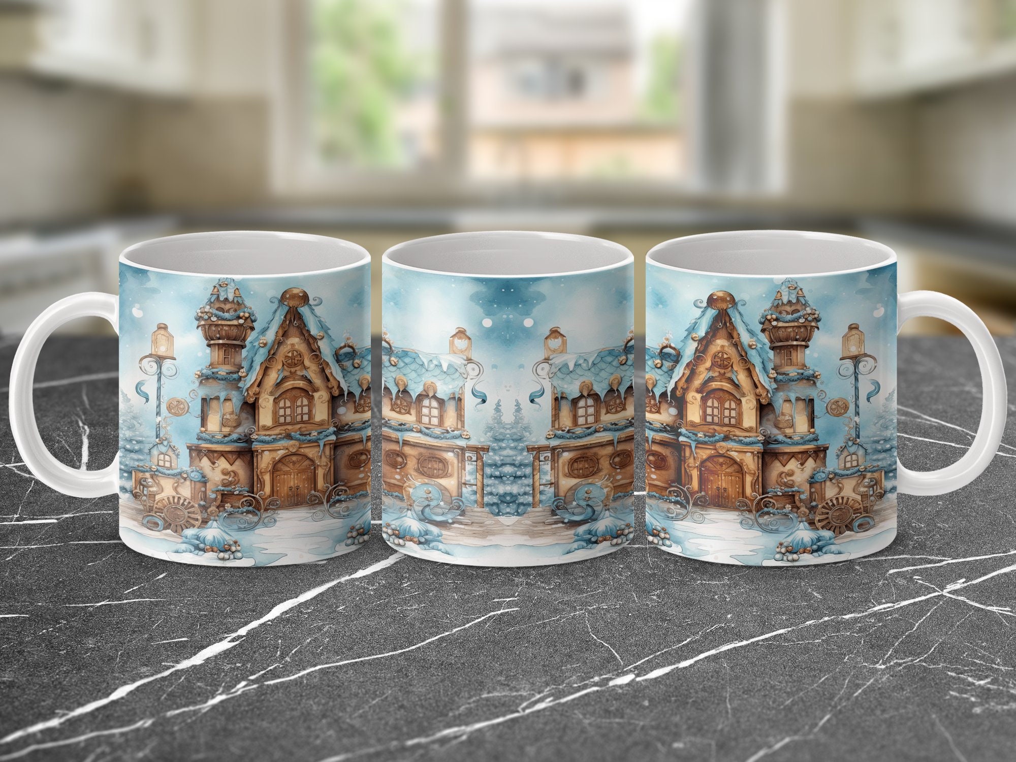 Cozy Winter Wonderland Mug, Fairytale Snowy Cottage Art, Unique Winter ...