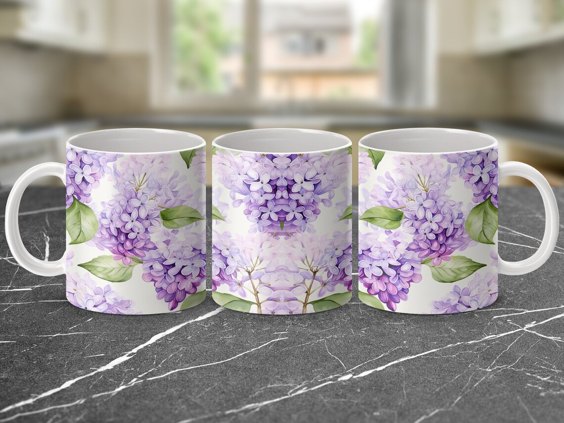 Floral Lilac Mug, Spring Blooms Coffee Cup, Purple Flower Tea Mug ...