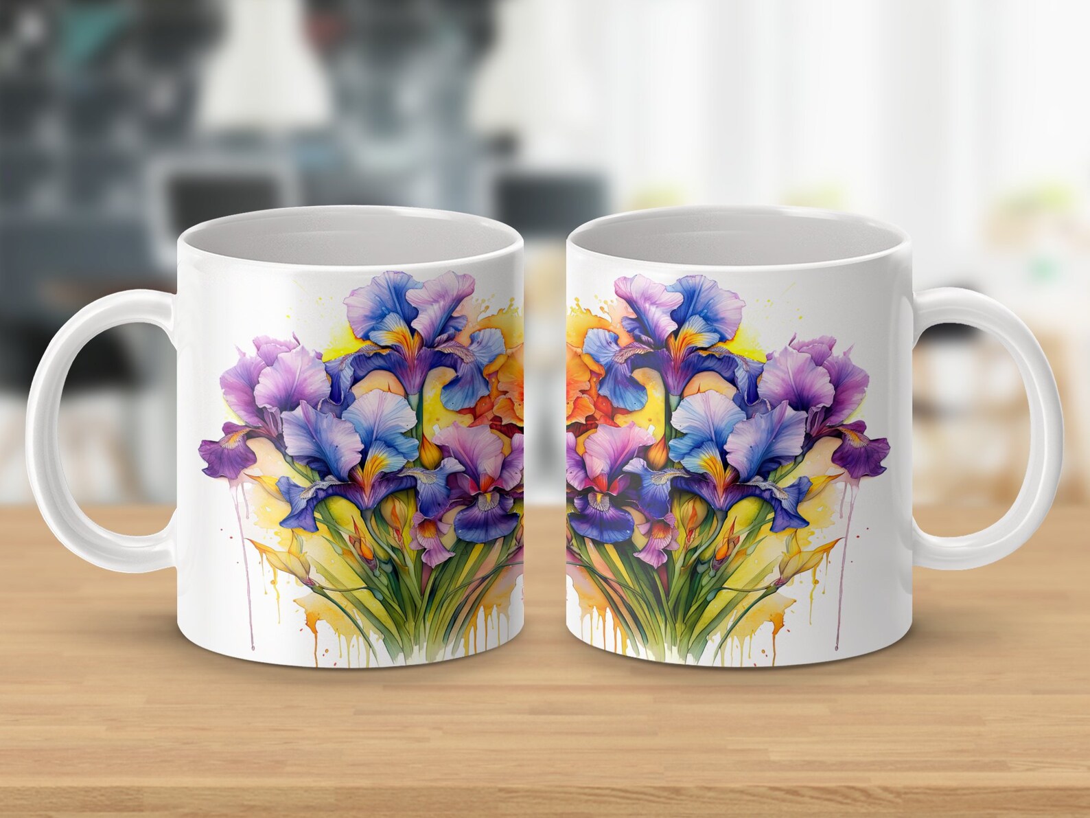 Watercolor Iris Flower Art Mug, Vibrant Floral Mug With Colorful Iris ...