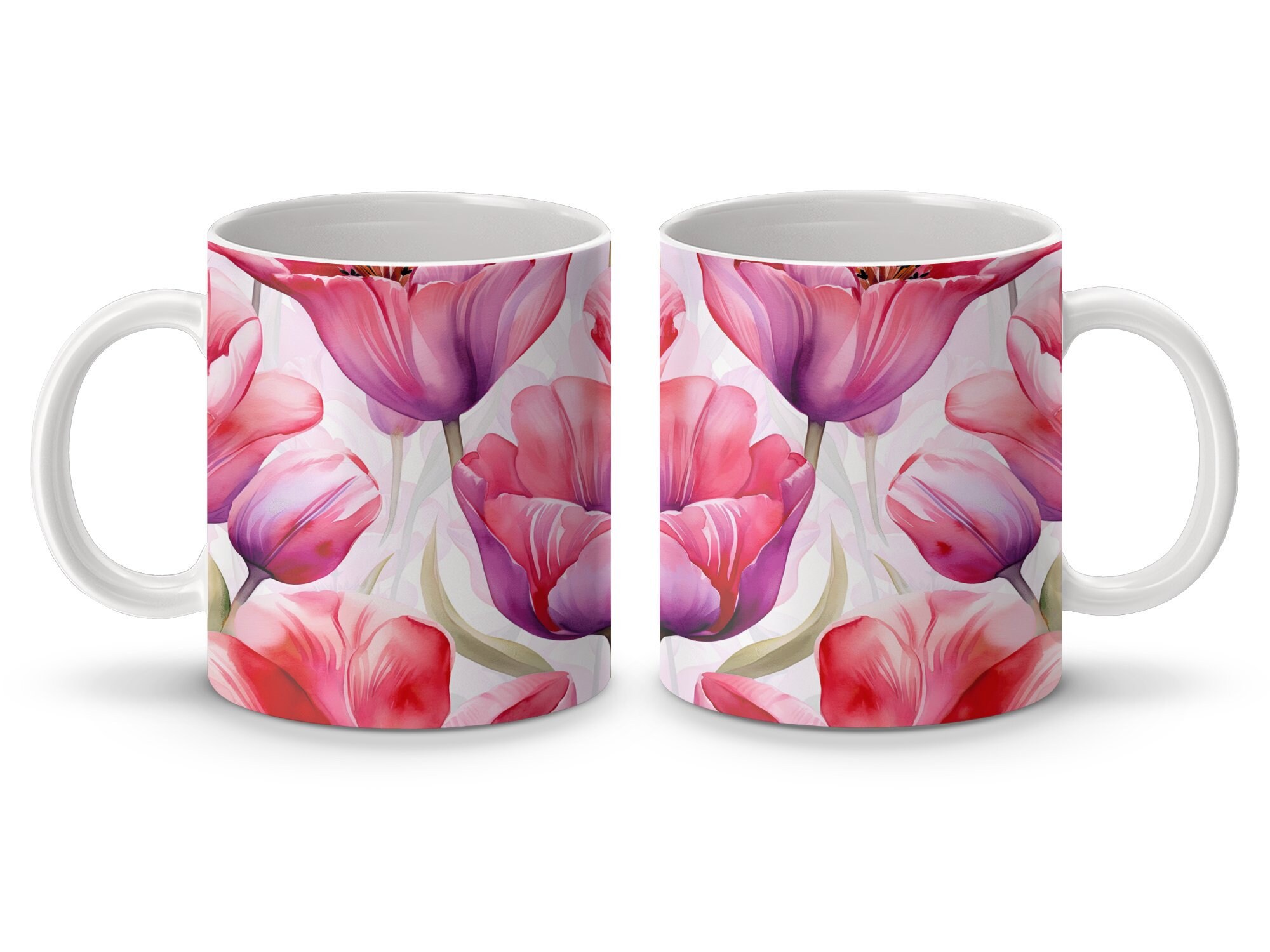 Floral Mug, Pink Tulip Reflection Design, Elegant Coffee Cup, Gift for ...