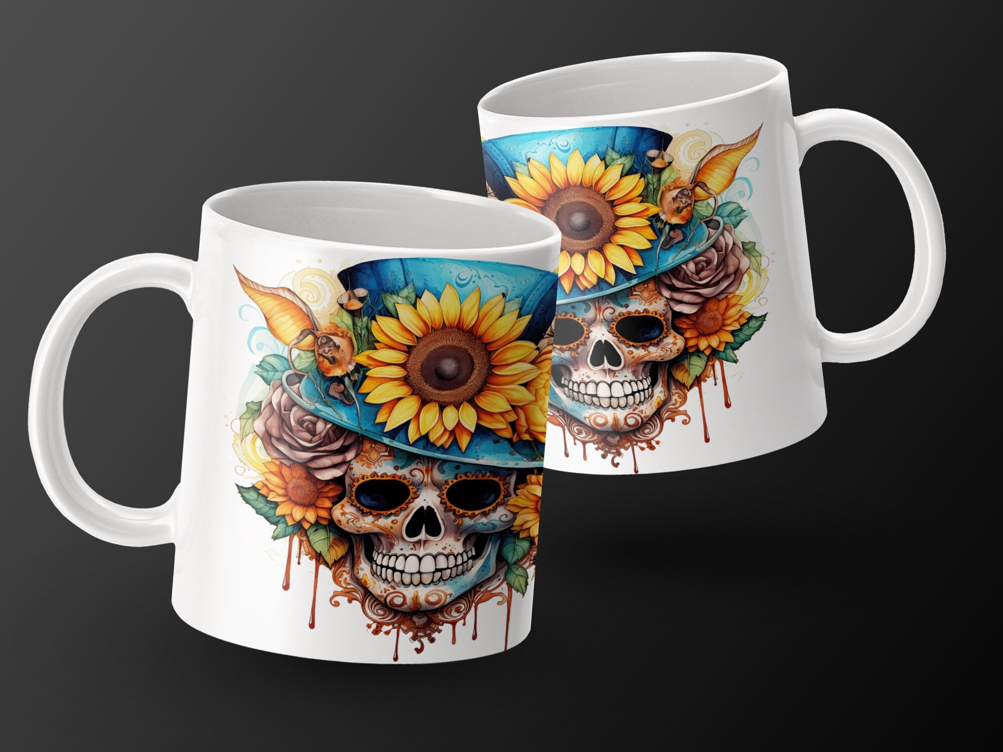 Skull With Floral Top Hat, Unique Coffee Mug, Day of the Dead Mug ...