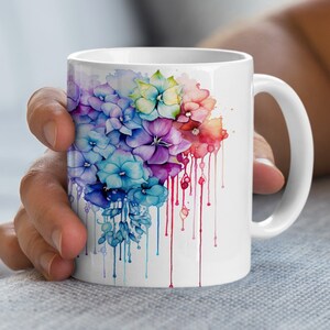 Watercolor Hydrangea Mug, Vibrant Floral Art Mug, Colorful Flower Mug ...
