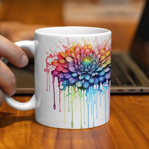 Colorful Floral Art Mug, Dripping Flower Design, Unique Artistic Coffee ...