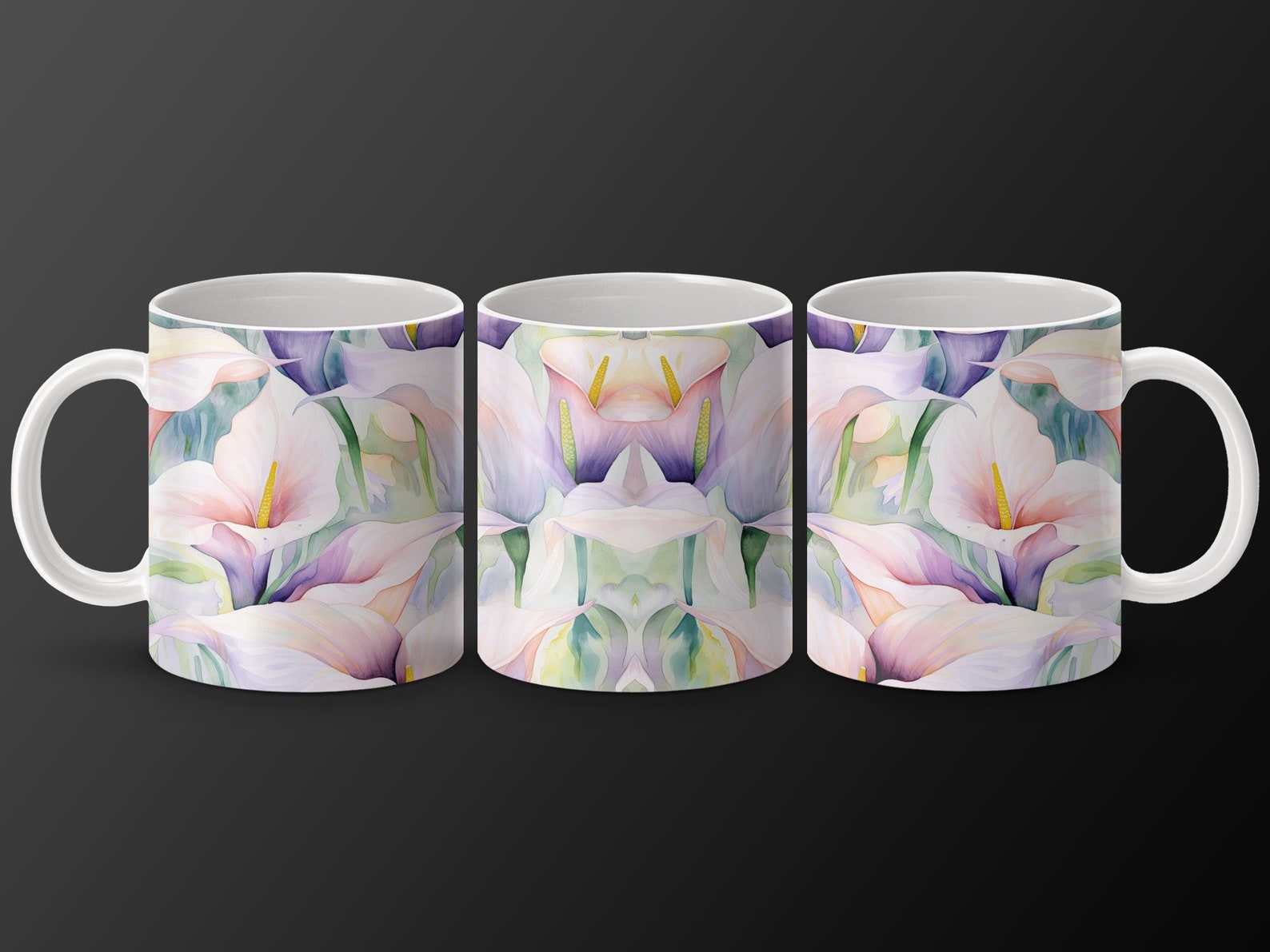Floral Art Mug, Calla Lily Watercolor Reflection, Unique Gift, Home ...