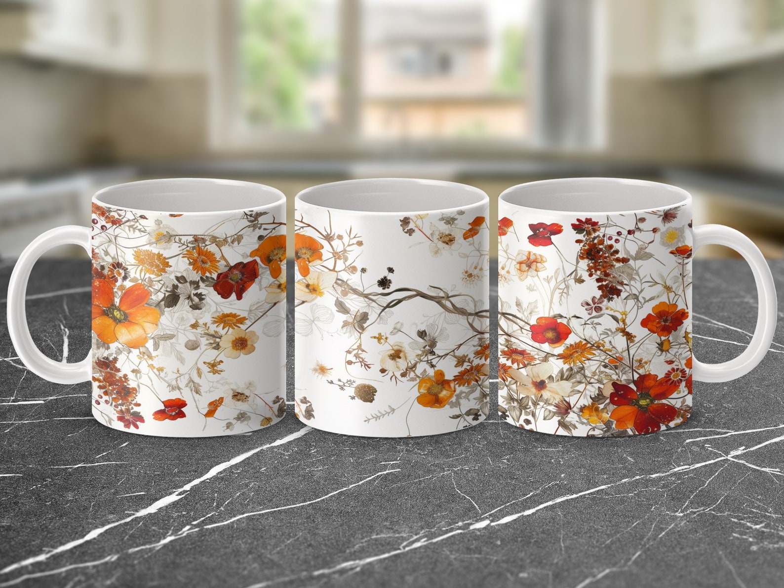 Floral Mug, Autumn Botanical Coffee Cup, Vintage-inspired Garden ...