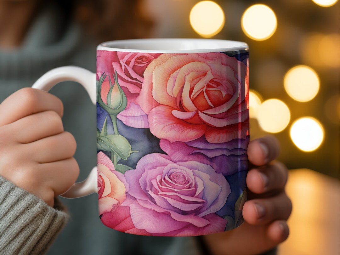 Floral Symphony Coffee Mug, Vibrant Rose Flowers Artistic Design ...