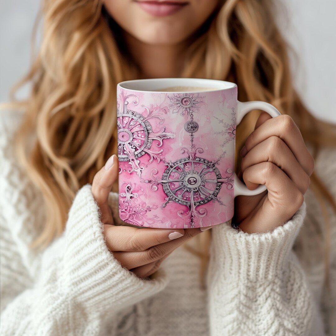 Steampunk Gears Pink Mug, Pink Floral Steampunk Mug, Vintage Steampunk ...