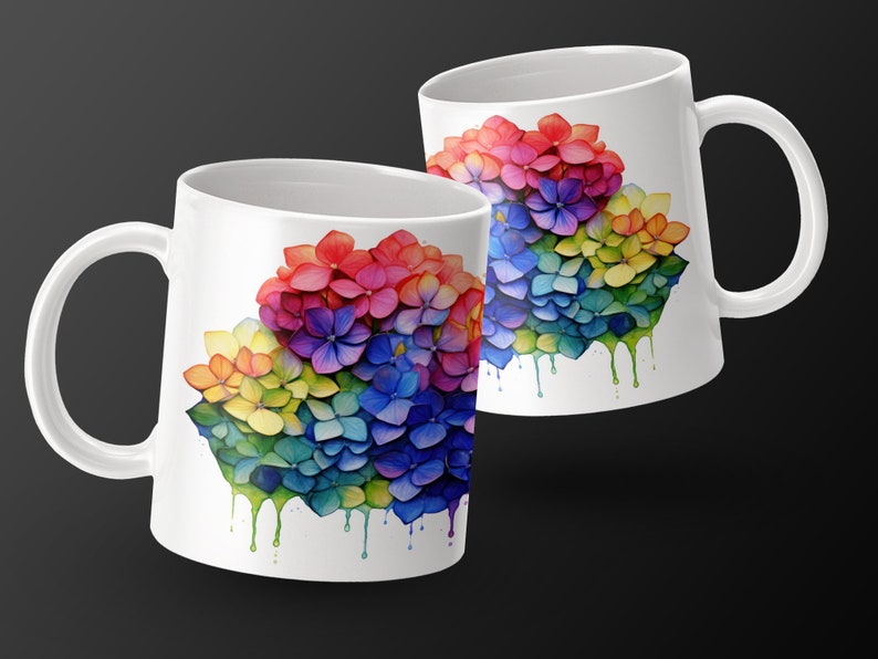 Colorful Floral Mug, Rainbow Gradient Flowers, Dripping Paint Design ...