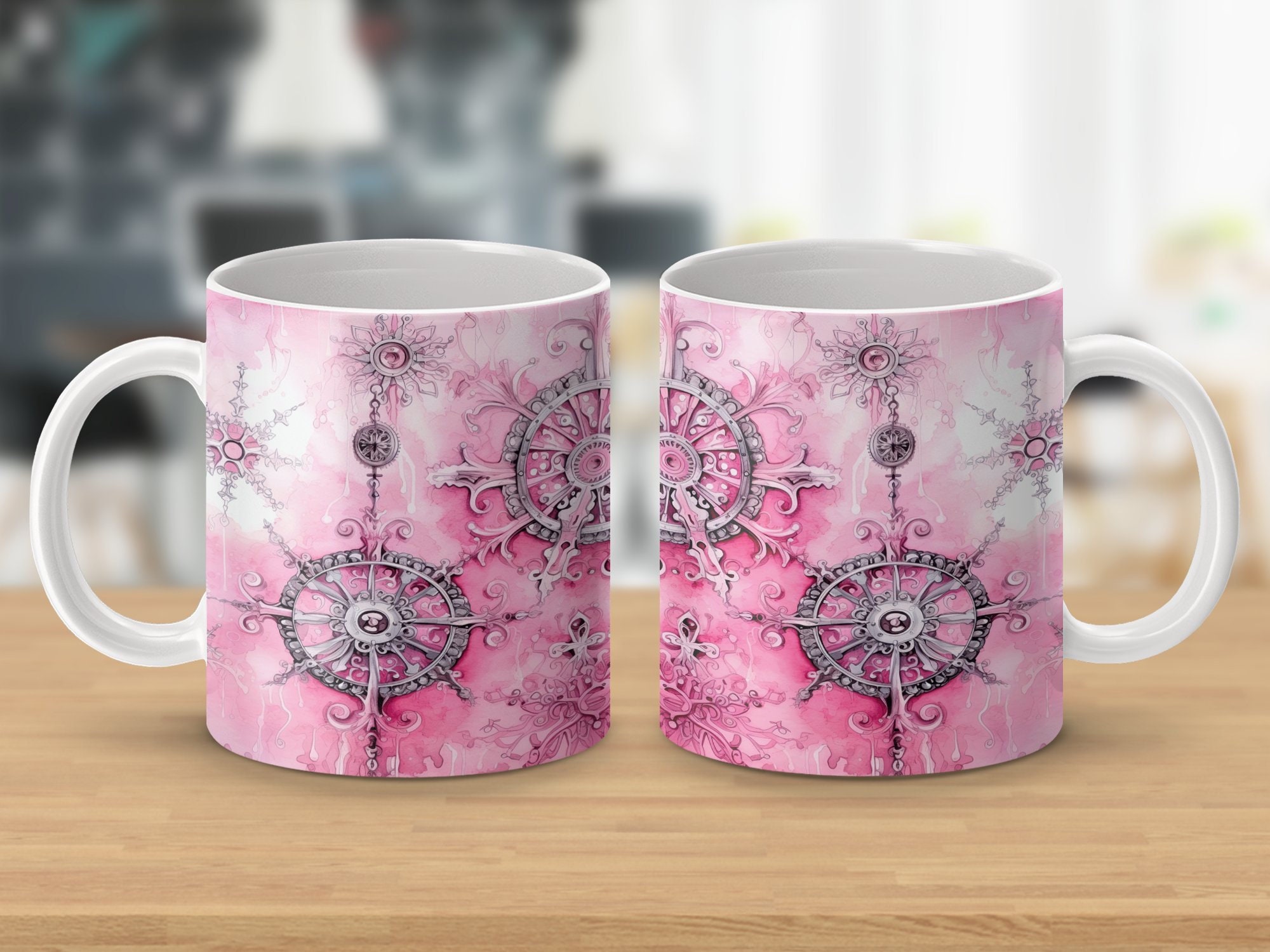 Steampunk Gears Pink Mug, Pink Floral Steampunk Mug, Vintage Steampunk ...