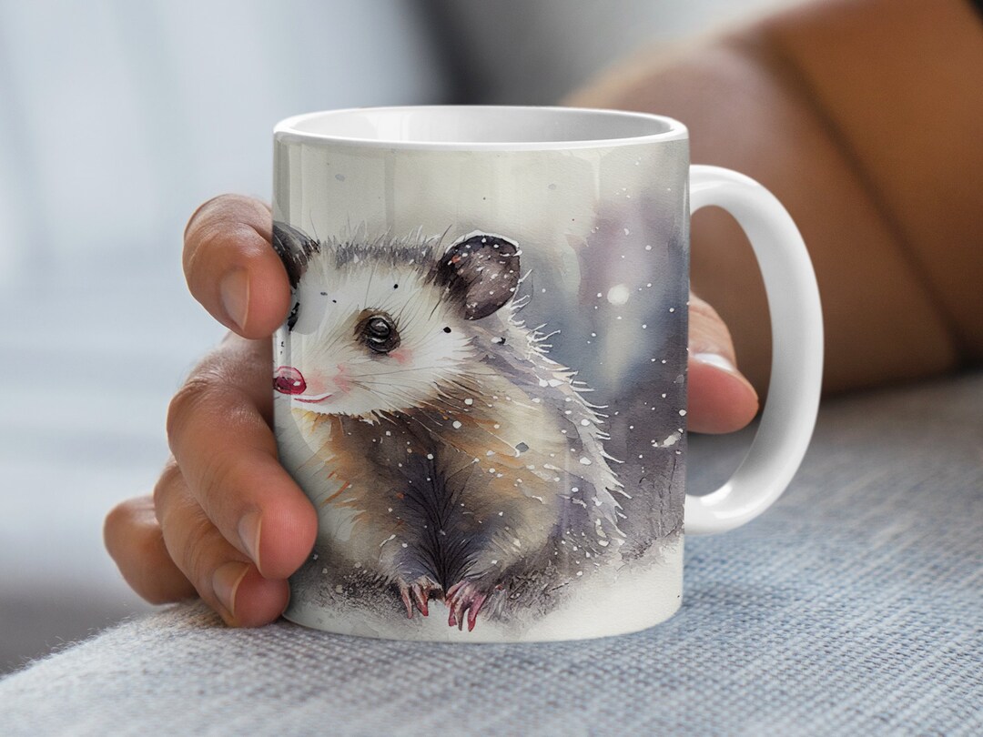 Watercolor Opossum Mug, Cute Animal Coffee Cup, Unique Gift, Artistic ...