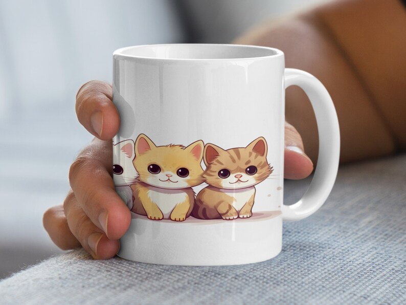 Cute Cartoon Cat Mug, Colorful Kitten Illustration Coffee Cup ...