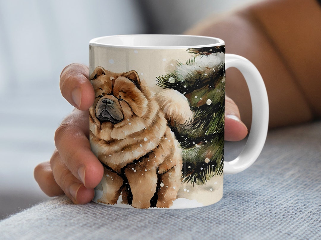 Rustic Chow Chow Dog Winter Scene Mug, Snowy Pine Tree Reflection ...