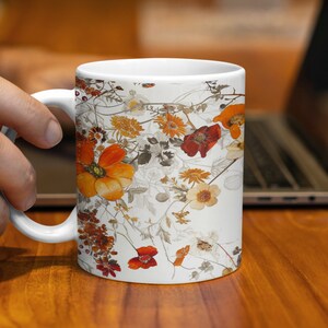 Floral Mug, Autumn Botanical Coffee Cup, Vintage-inspired Garden ...