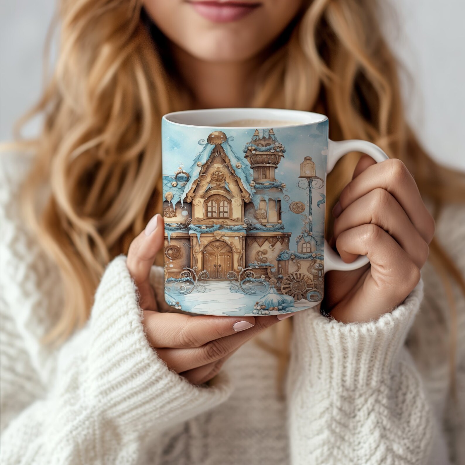Cozy Winter Wonderland Mug, Fairytale Snowy Cottage Art, Unique Winter ...