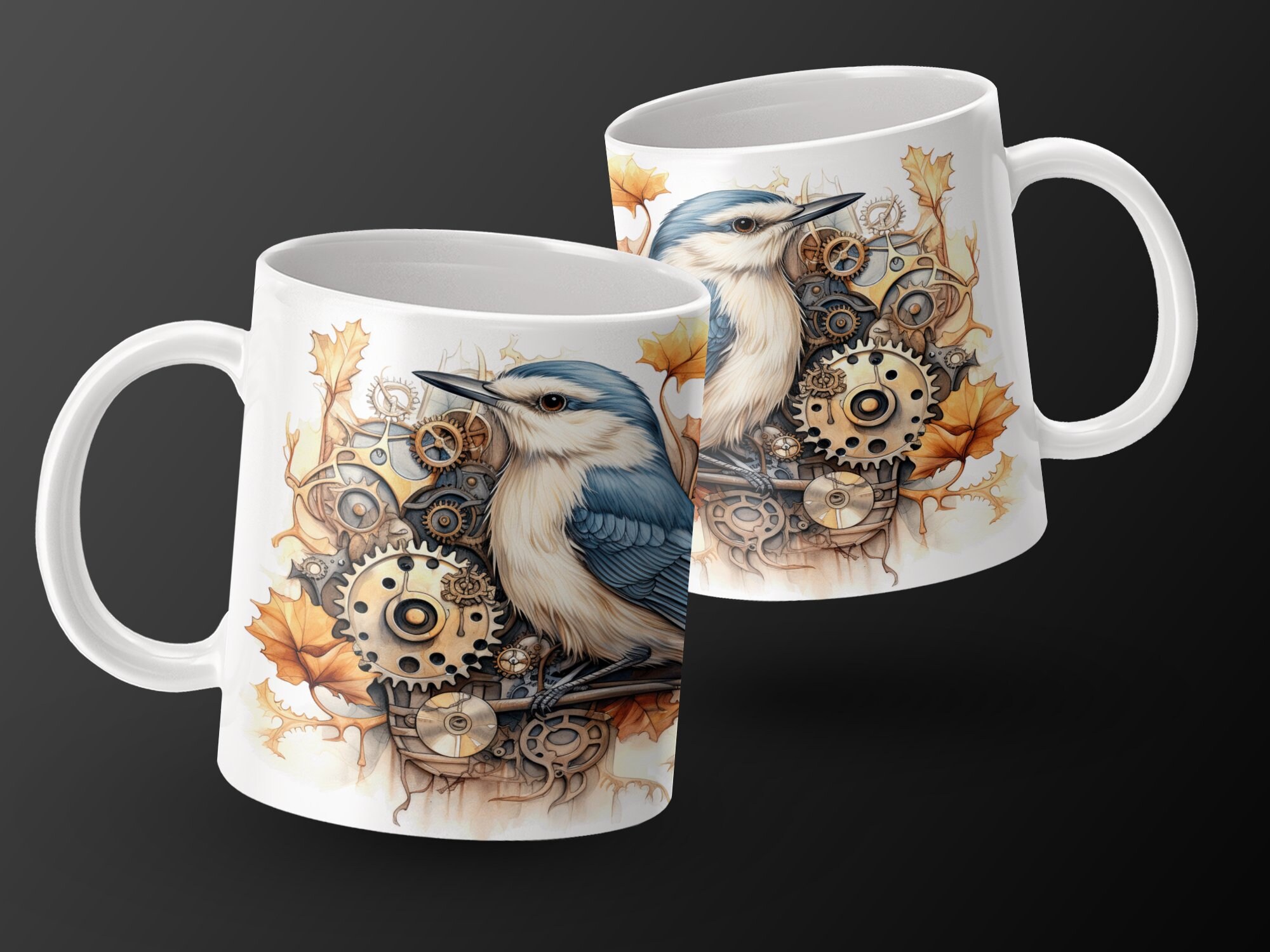 Steampunk Bird Mug, Mechanical Blue Jay With Gears, Vintage Style ...