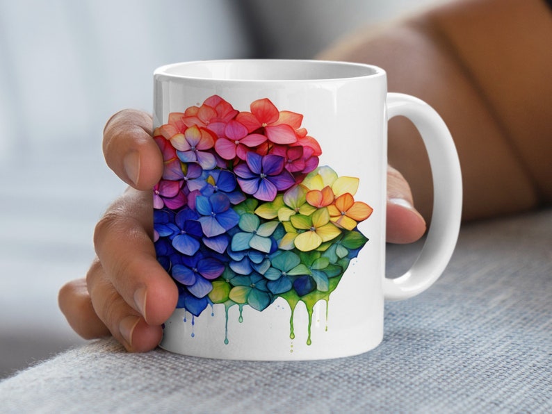 Colorful Floral Mug, Rainbow Gradient Flowers, Dripping Paint Design ...