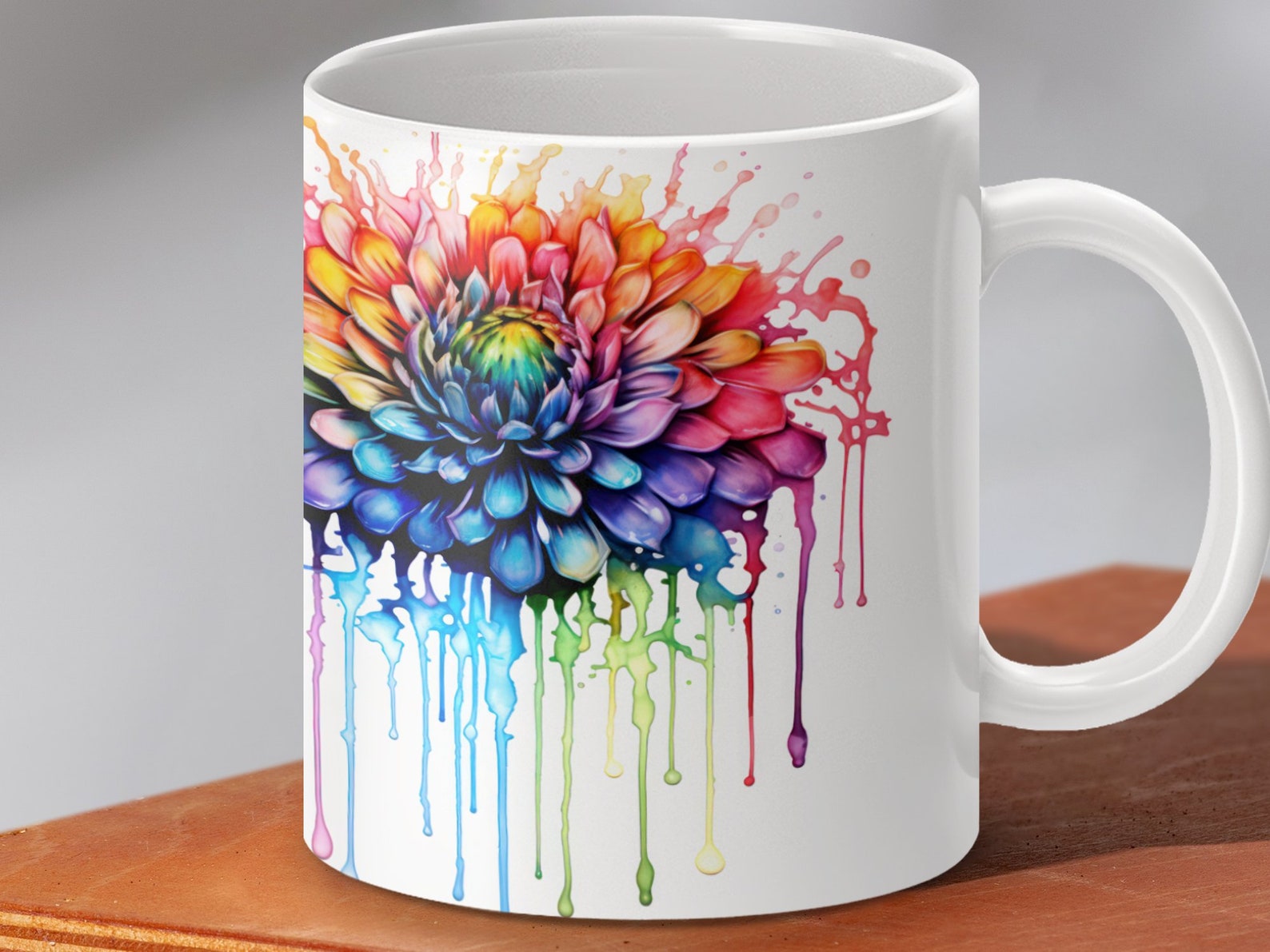 Colorful Floral Art Mug, Dripping Flower Design, Unique Artistic Coffee ...