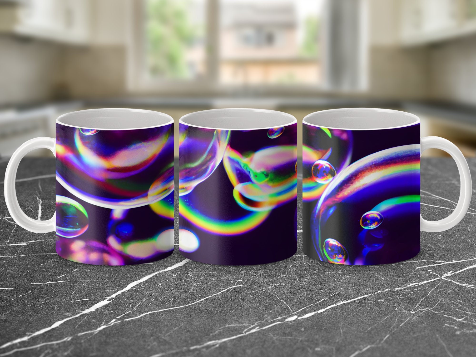 Colorful Bubble Art Mug, Abstract Kitchen Decor, Unique Coffee Cup ...