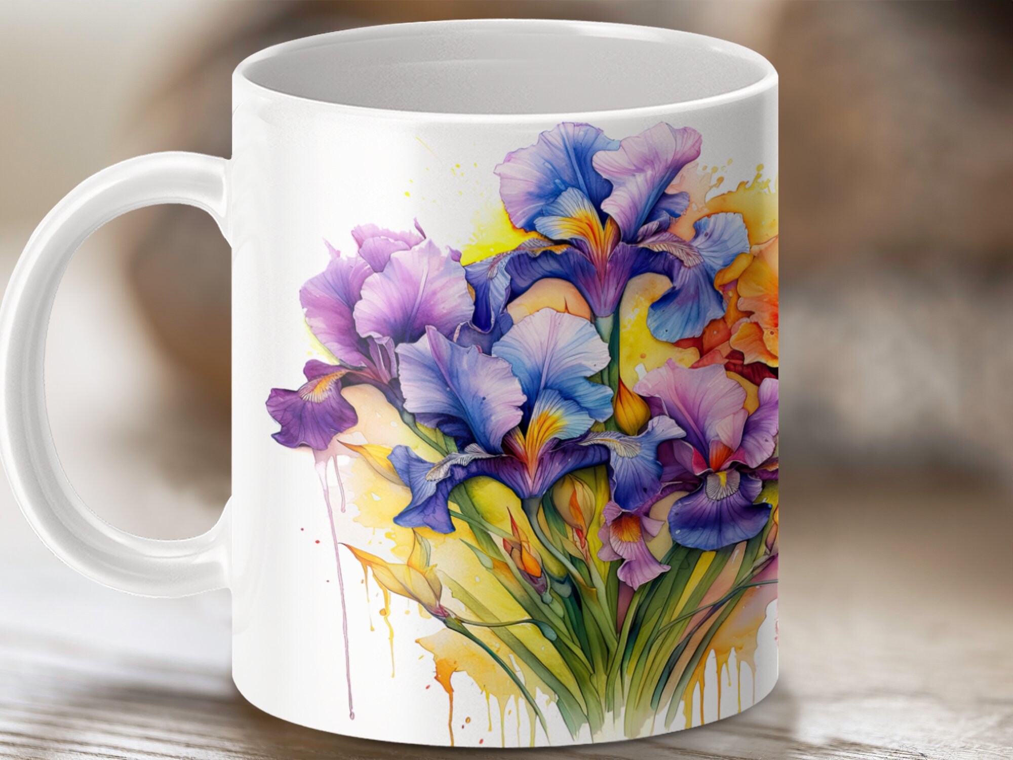 Watercolor Iris Flower Art Mug, Vibrant Floral Mug With Colorful Iris ...