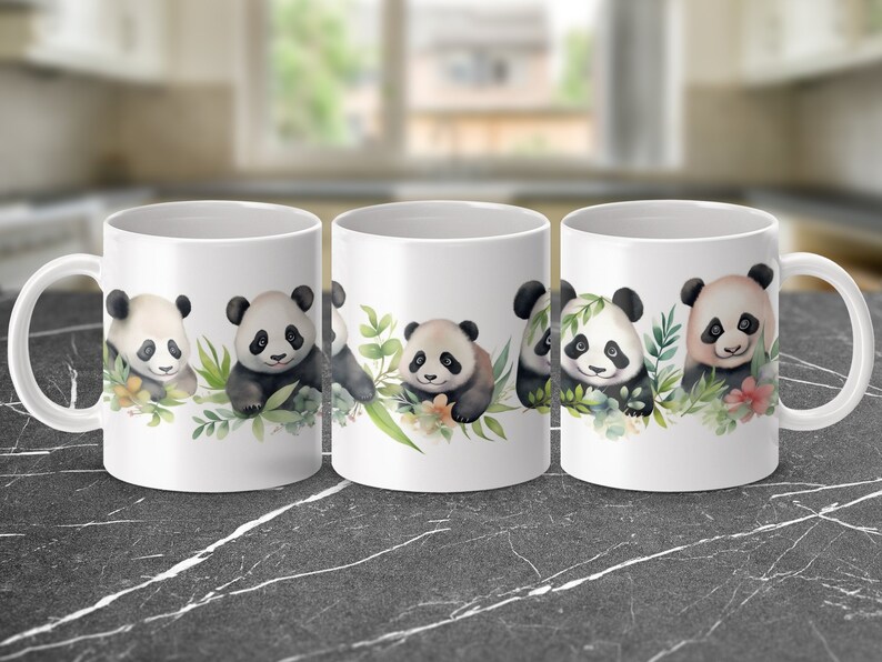 Adorable Panda Family Mug, Cute Pandas With Floral Decor, Coffee Tea ...