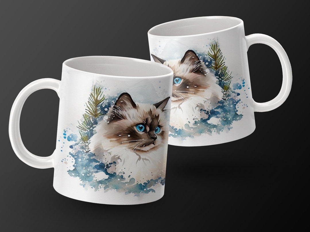 Watercolor Ragdoll Cat Mug, Blue Eyes Feline Coffee Cup, Cat Lover Gift ...