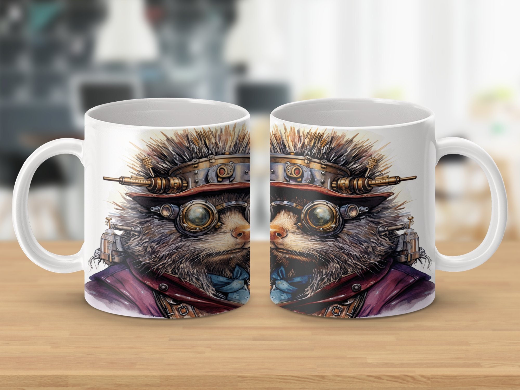 Steampunk Animal Mug, Quirky Hedgehog With Goggles and Hat, Unique ...
