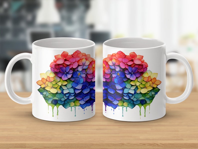 Colorful Floral Mug, Rainbow Gradient Flowers, Dripping Paint Design ...