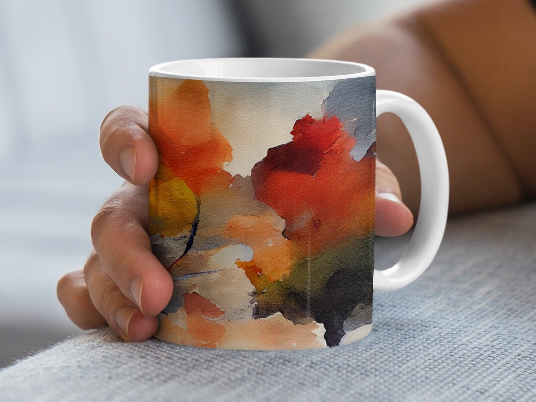 Watercolor Autumn Trees Mug, Artistic Fall Foliage Coffee Cup, Unique ...