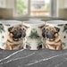 Winter Pug Dog Mug, Cute Pug With Christmas Trees and Ornaments, Dog ...