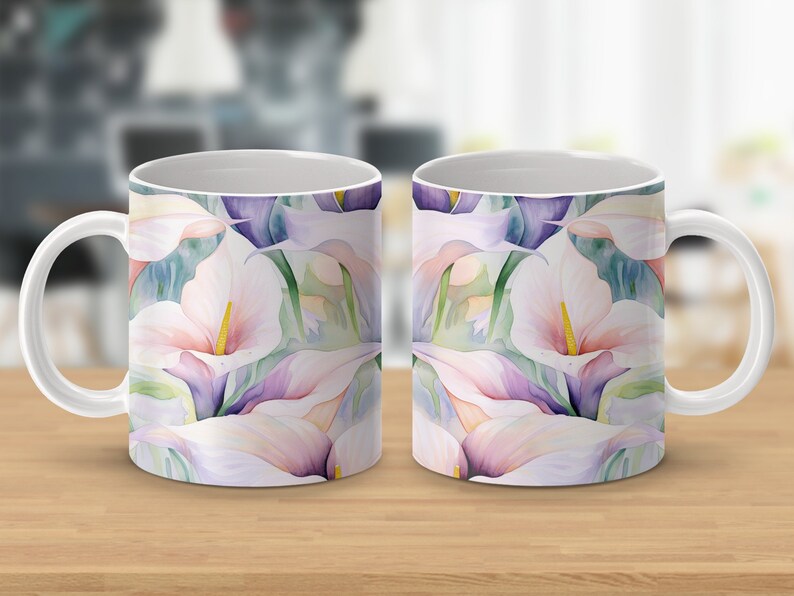 Floral Art Mug, Calla Lily Watercolor Reflection, Unique Gift, Home ...