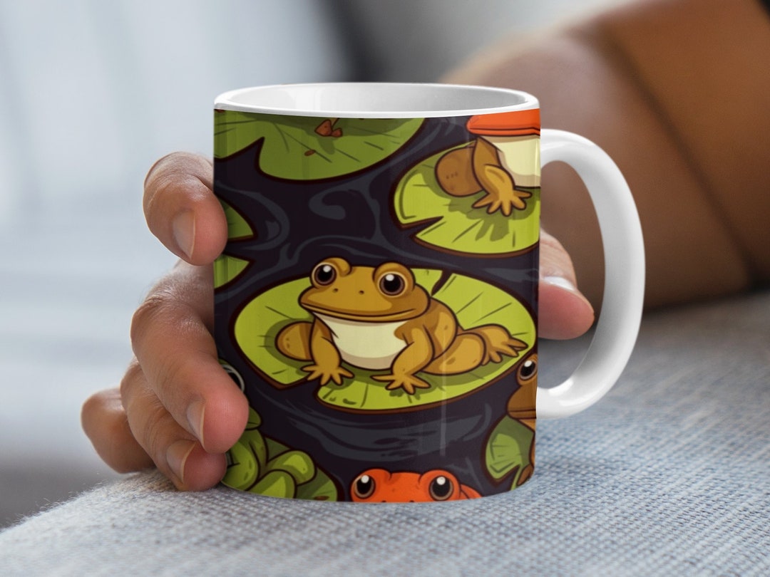 Colorful Cartoon Frog Mug, Cute Amphibian Pattern Coffee Cup, Quirky ...