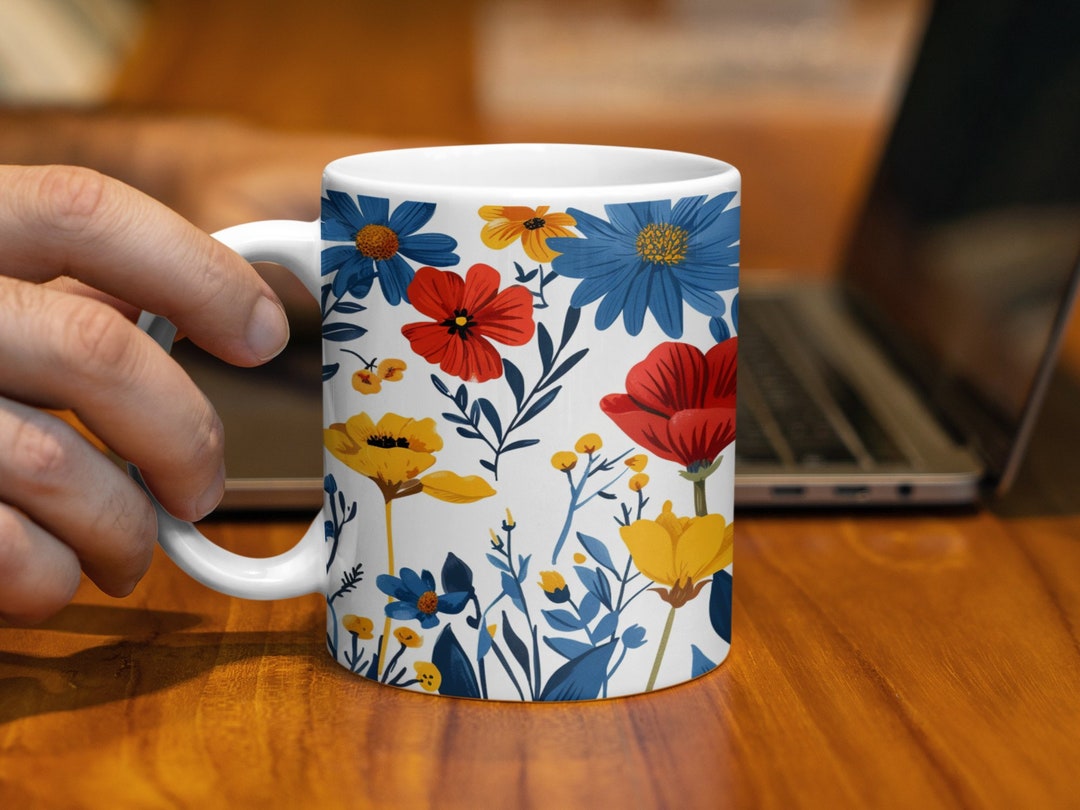 Floral Mug, Colorful Wildflower Coffee Cup, Botanical Tea Mug, Garden ...
