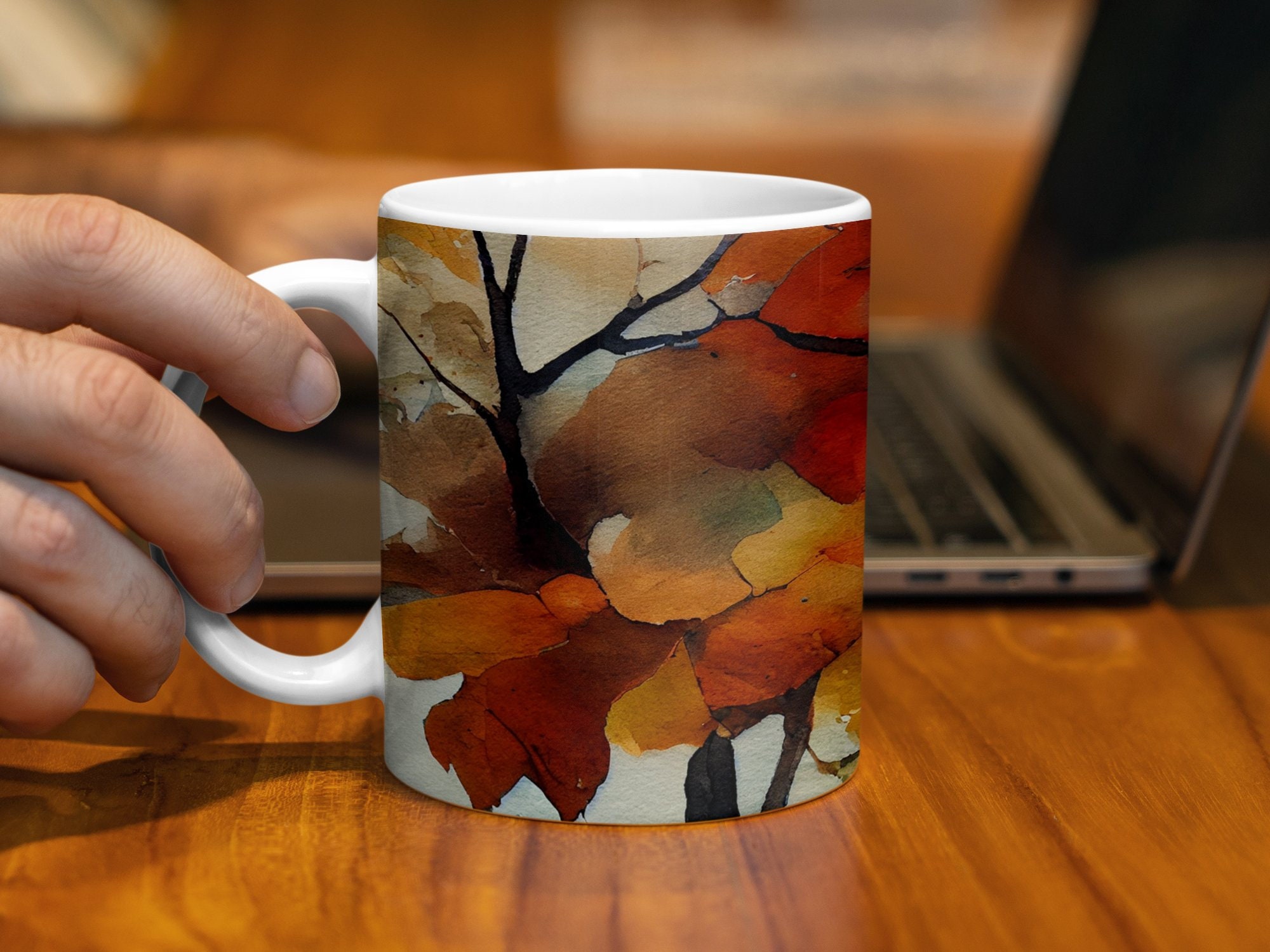 Autumn Leaves Watercolor Art Mug, Fall Colors Coffee Cup, Artist ...