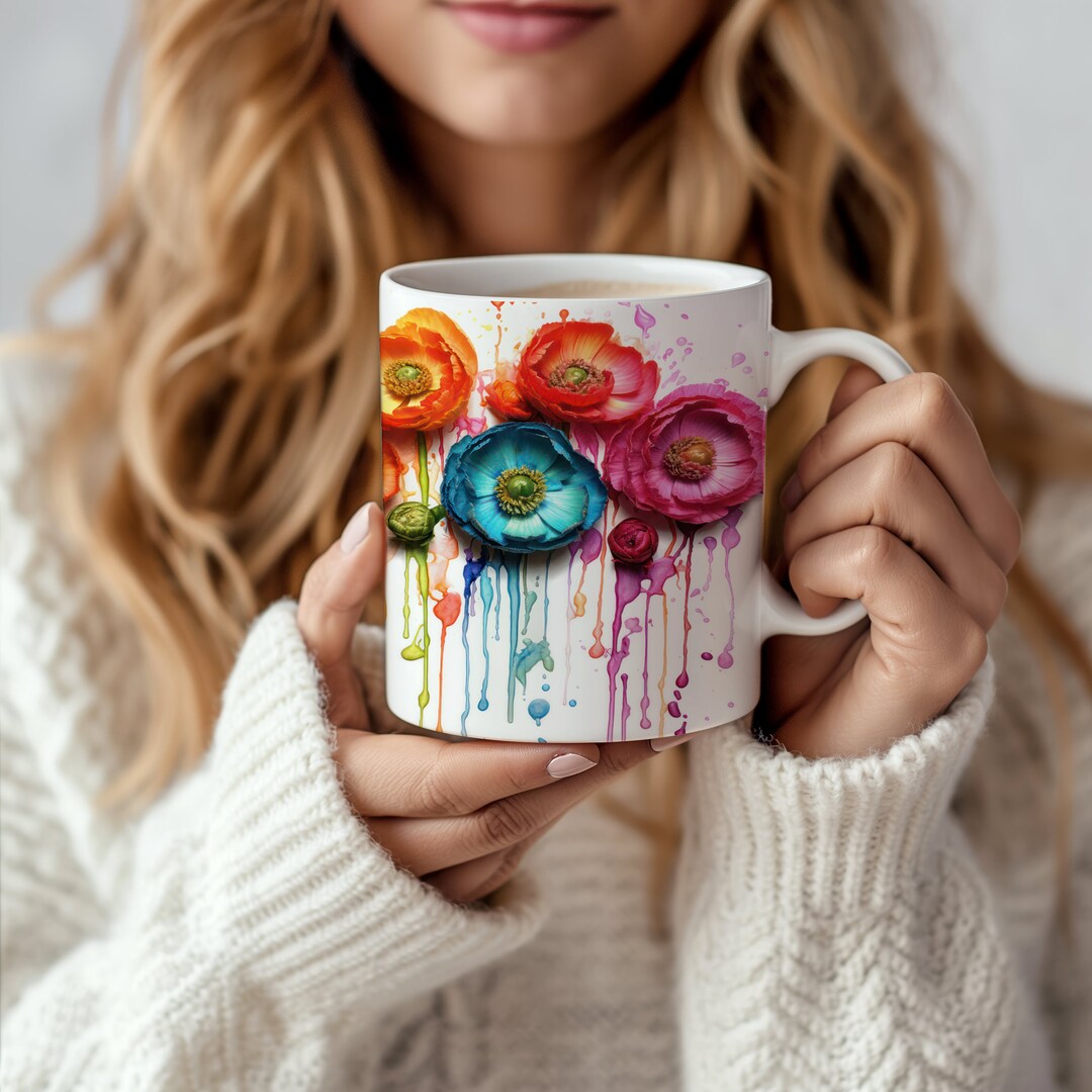 Colorful Floral Art Mug, Bright Floral Coffee Cup, Flower Lover Gift ...