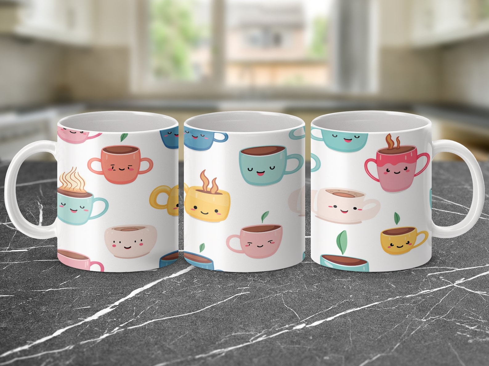 Cute Kawaii Coffee Mug, Tea Cup Character, Adorable Office Mug, Playful ...
