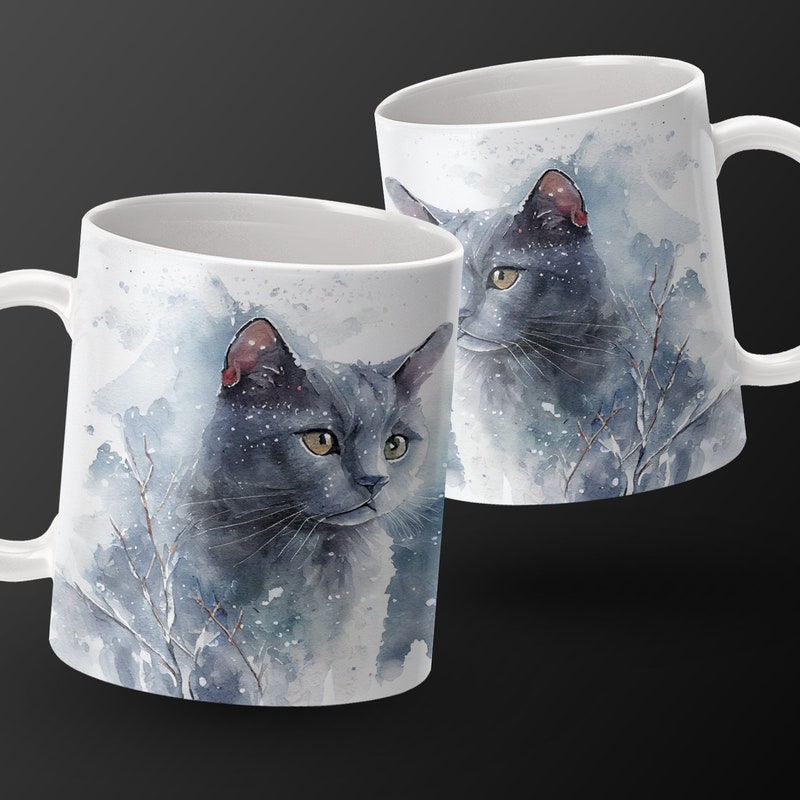 Watercolor Grey Cat - Etsy