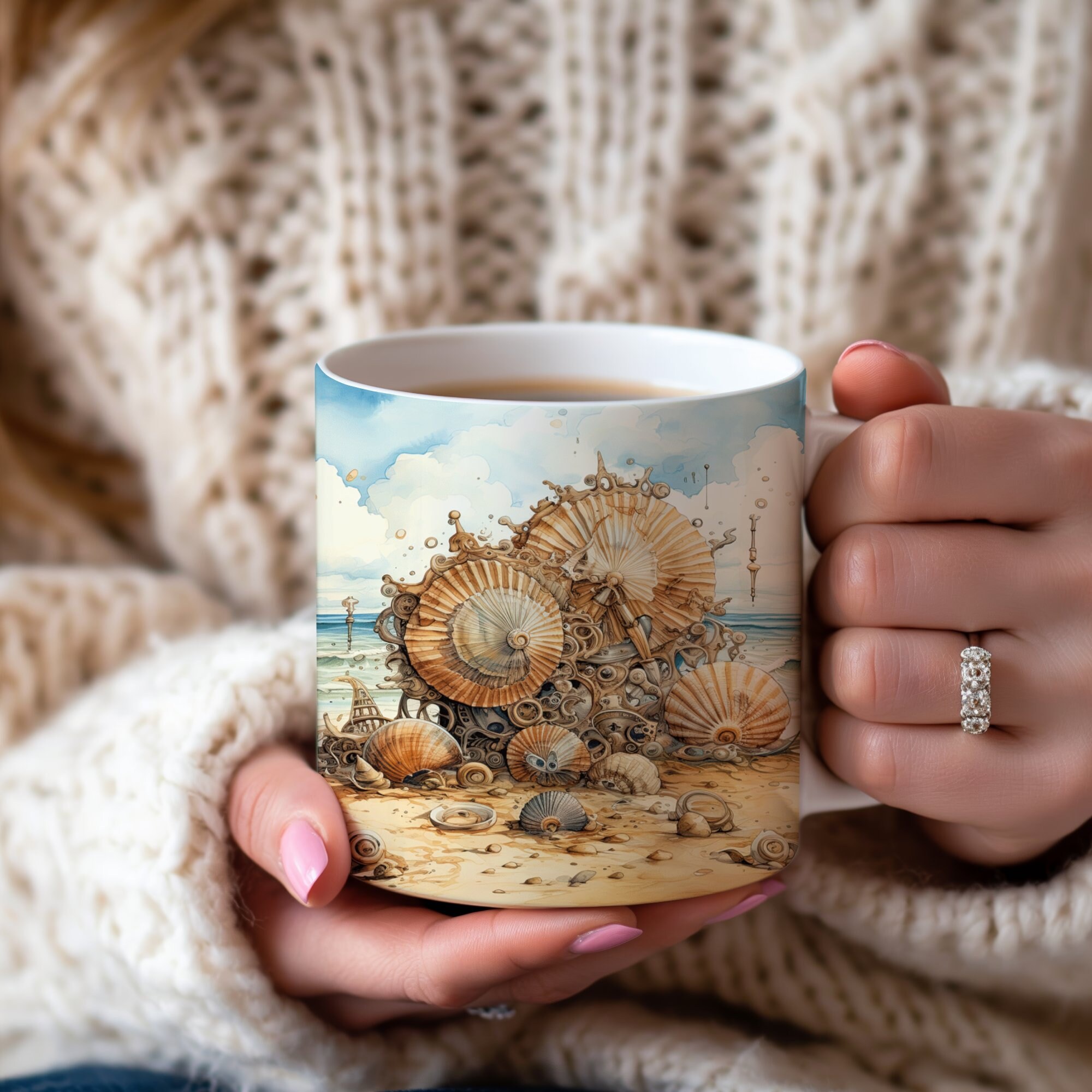 Steampunk Beach Scene Mug, Vintage Maritime Decor Mug, Nautical Themed ...