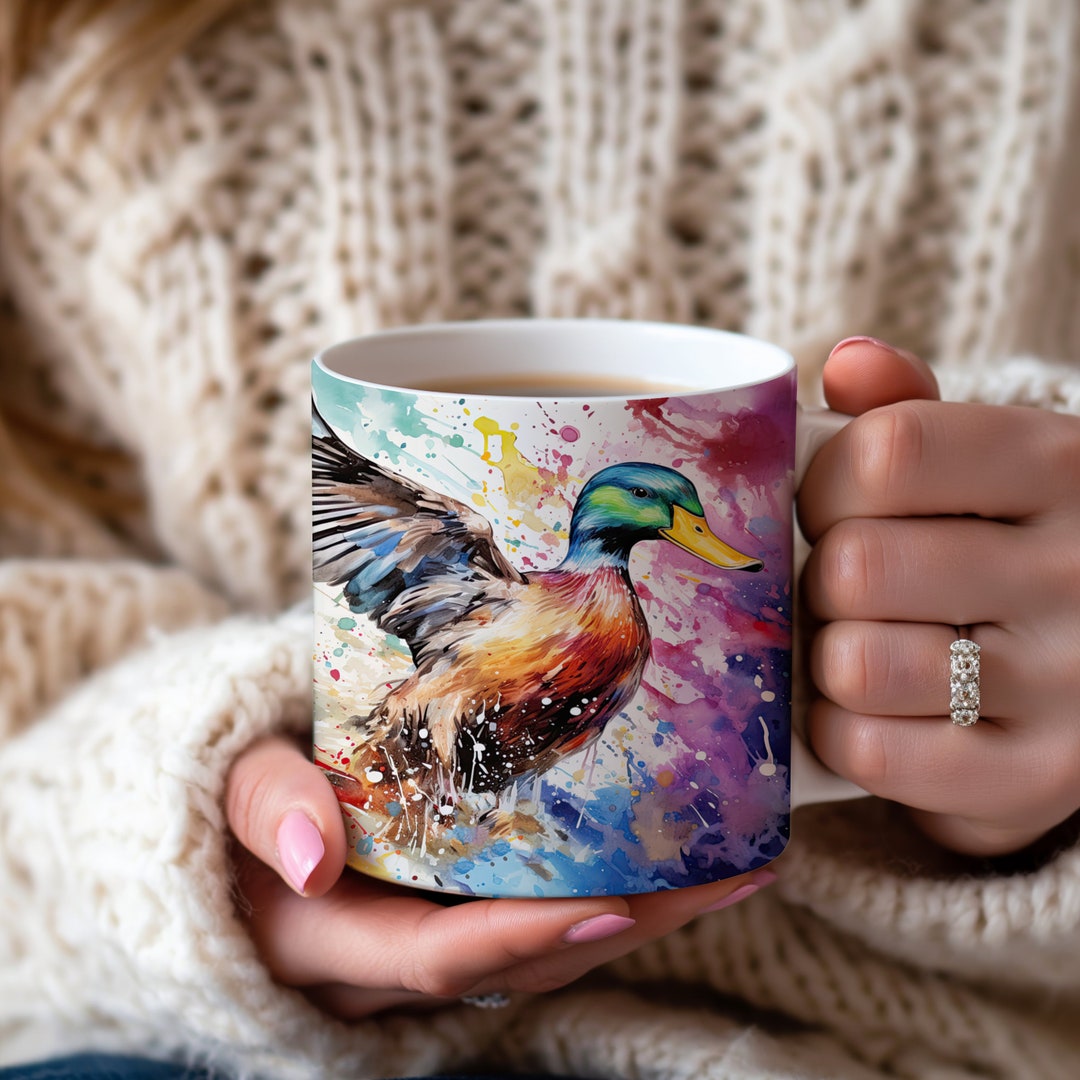 Colorful Duck Art Mug, Abstract Waterfowl Design, Bright Nature Mug ...